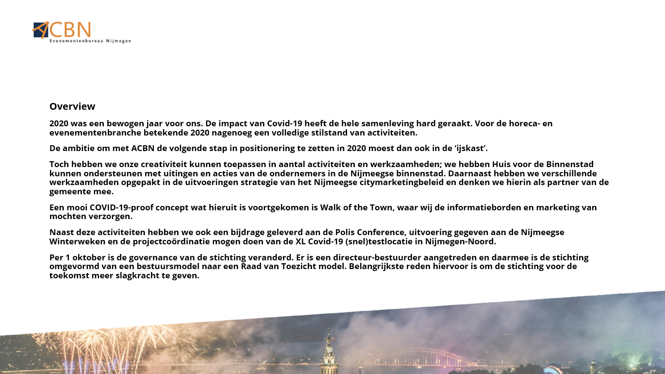 Jaarplan 2021 - ACBN - Evenementenbureau Nijmegen